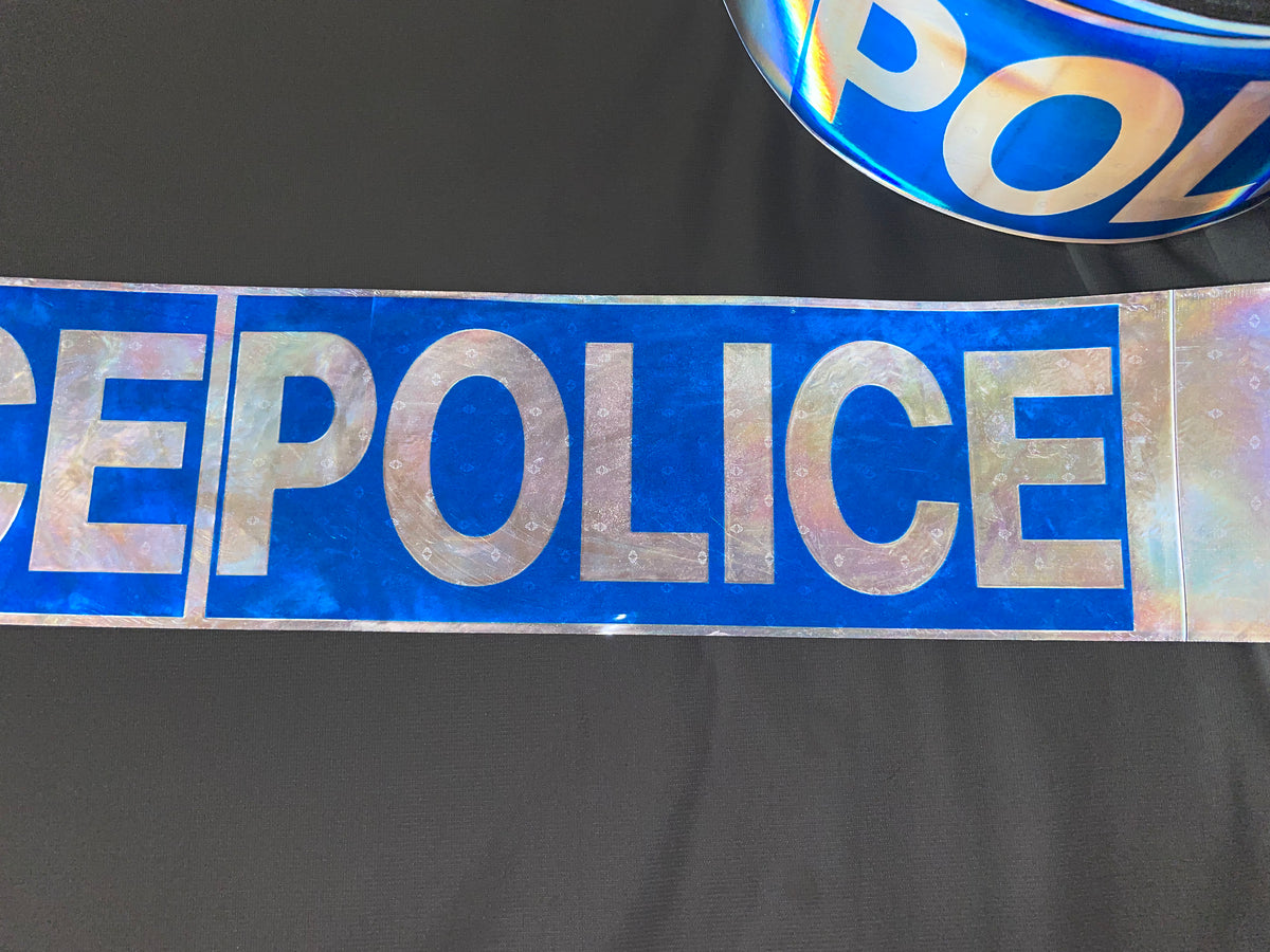 POLICE Reflective SEW ON Material | 4 inch wide | 2 panels | White/Blu ...