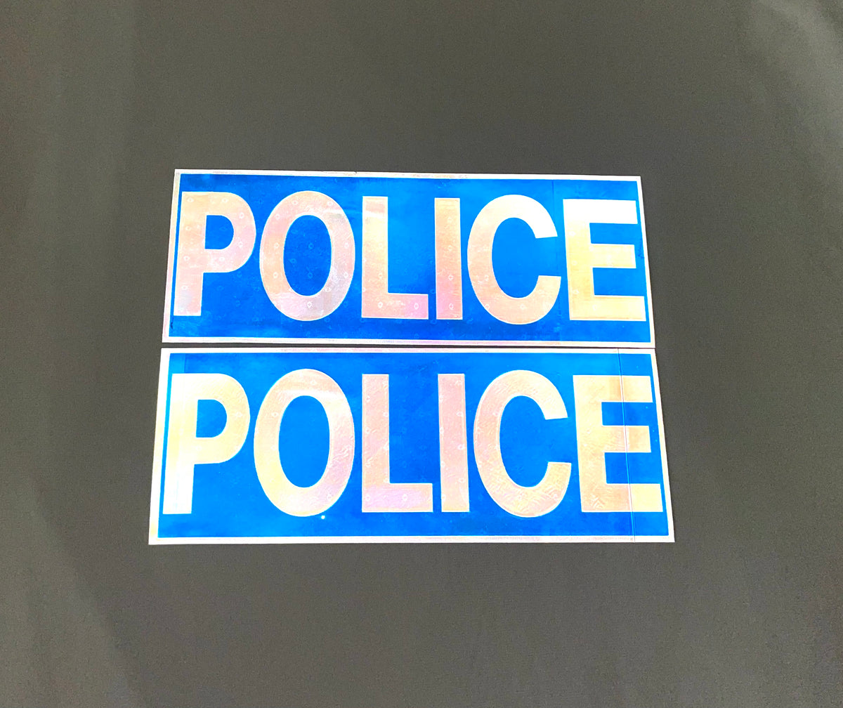 POLICE Reflective SEW ON Material | 4 inch wide | 2 panels | White/Blu ...